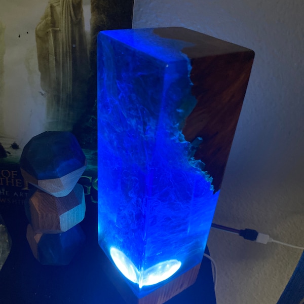 Epoxy Resin Night Light, Unique Color Changing Resin Wood Lamp, Wooden ...