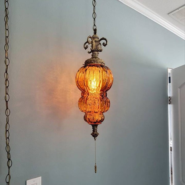 Stunning Real Blue Carnival Glass Vintage Hanging Swag Lamp Light - Etsy
