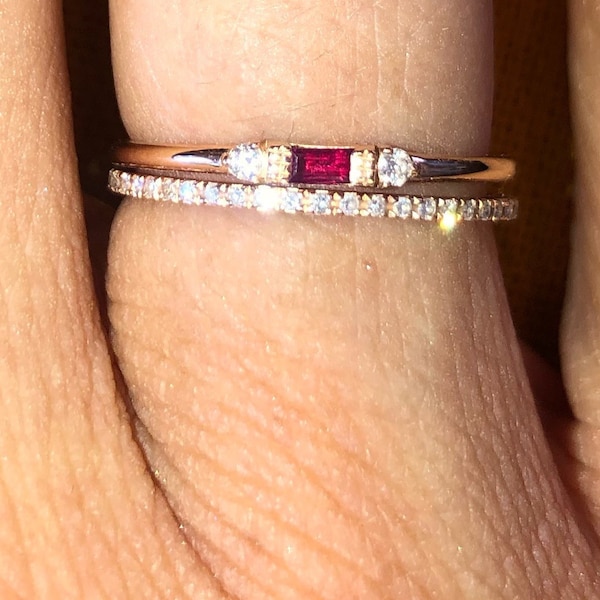 Ruby Ring / Baguette Ruby Ring / 14k Rose Gold Minimalist Ruby Ring ...