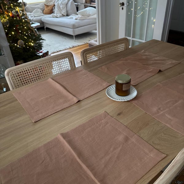 Natural Linen Tablecloth With Hemstitch, Beige Table Decor, Rectangular ...