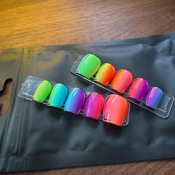 Rainbow Pop Art Nails/ Neon Press on Nails/ Handcrafted Neon Ombre ...
