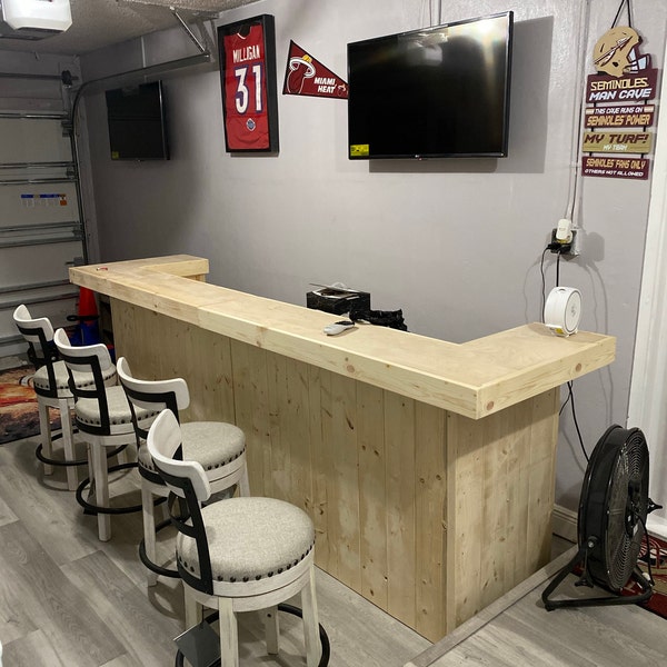 Ethan U-shaped Bar Unfinished - Rustic Barnwood Style 2-level - Etsy