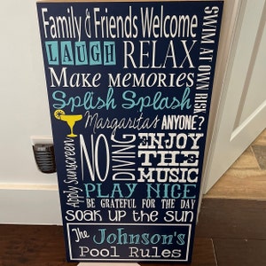 Pool Rules Wood Sign, Personalized Sign, Custom Pool Sign, Pool Rules ...