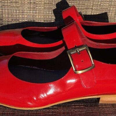 Red Mary Janes Patent Mary Janes Mid Heel Red Strap Shoes Round Toe ...