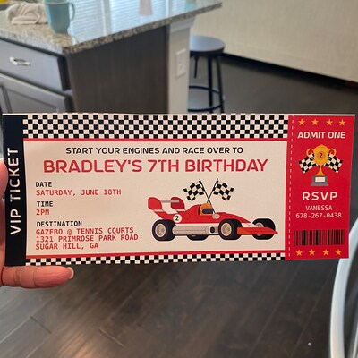 Race Car Birthday Invitation Boys Race Car Ticket Birthday Invitation ...