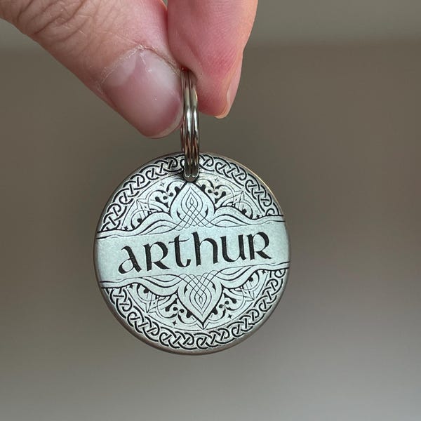 Personalized Pet Tag Elven Scrollwork With Celtic Border Custom Dog Cat ...