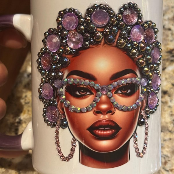 Rhinestone African Diva Mug: Handcrafted Afro Glam Coffee Cup, Story ...
