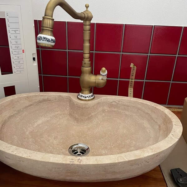 Veincut Travertine Rectangular Sink - Hidden Drain - 100% Natural Stone ...