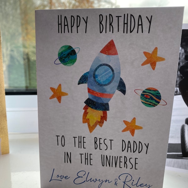 Personalised Happy Birthday Daddy, Rocket Birthday Card, Space Rocket ...