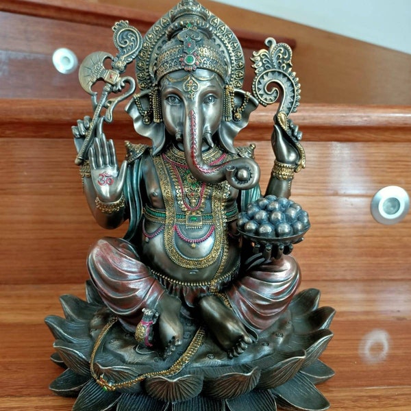 Ganesha Statue, 25 Cm Bonded Bronze Lord Ganesh Statue on Lotus ...