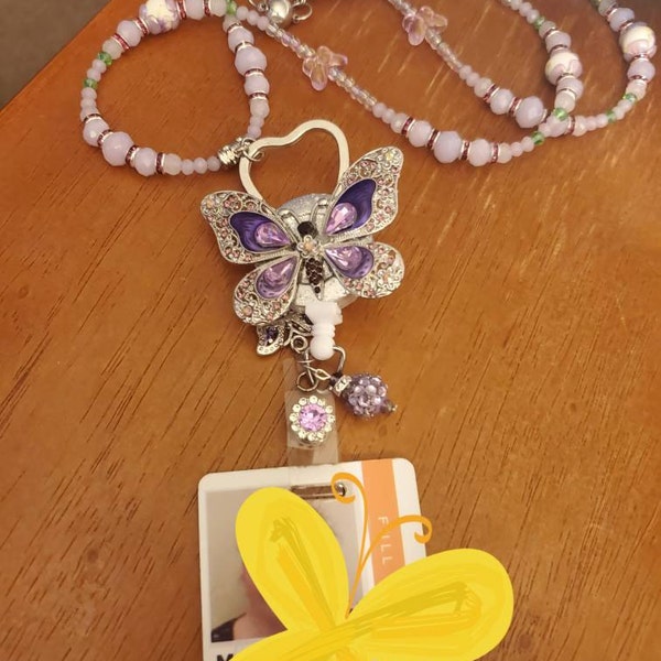 Butterfly Snap Button Lanyard Beaded Breakaway Lanyard, ID Lanyard ...