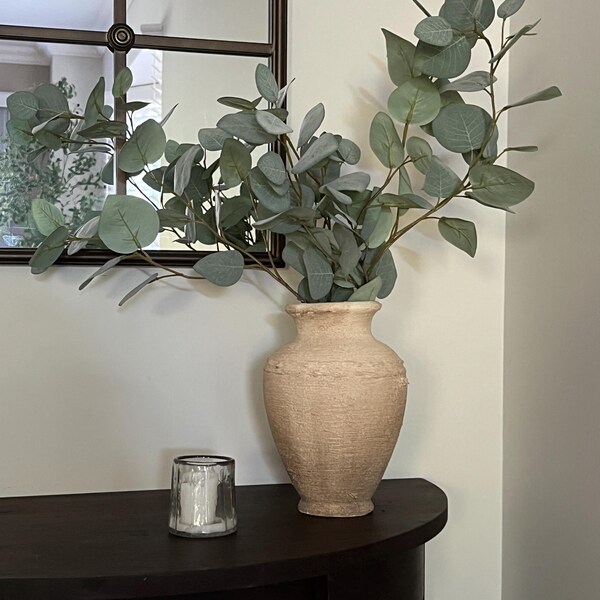 Aged Vessel, 10.5'' Tall, Rustic Distressed Vase, Hand Painted Vase ...