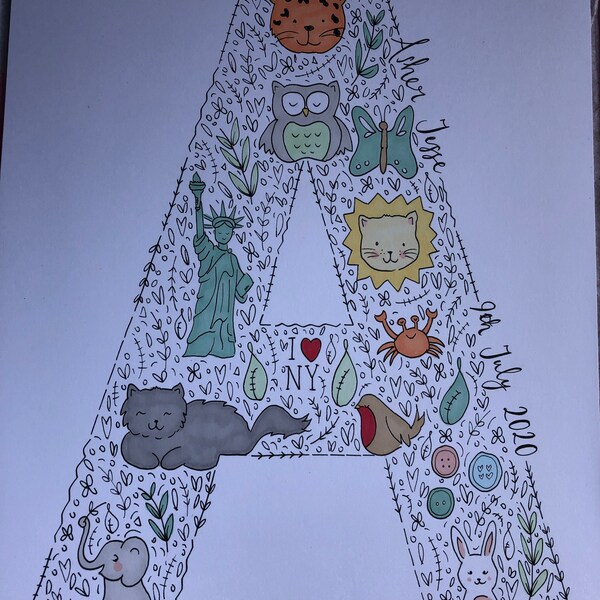 Initial Doodle/initial Art Work/ A5 Art/ A5 Pen and Ink/ Black and ...