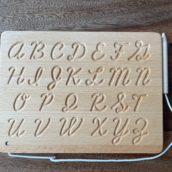 Montessori Cursive Alphabet Tracing Board | Reversible Natural Wood ABC ...