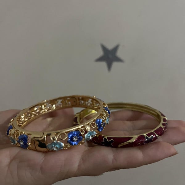 Gold Floral Bangle With Purple and Pink Enamel Flowers| Colorful Bangle ...