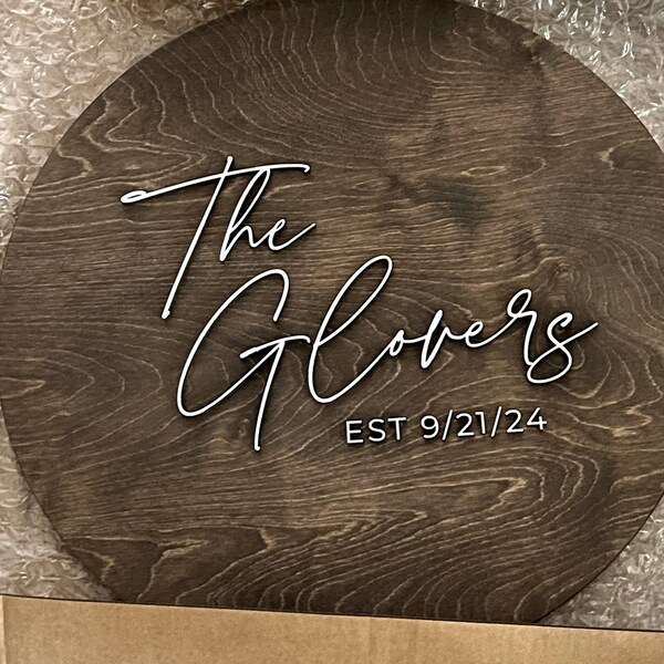 Round Family Last Name Sign With Engraved Botanical Frame and Raised ...