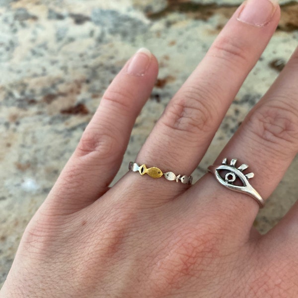 Swimming Against the Current. Dainty Sterling Silver Ring. School of ...