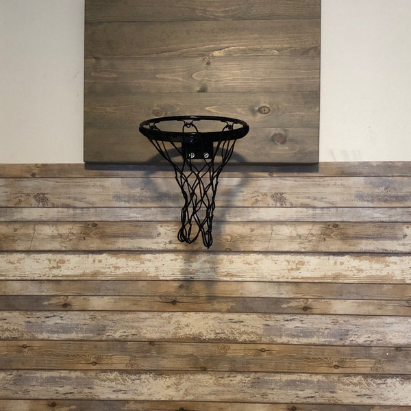 Rustic Wood Basketball Hoop: Weathered Gray Backboard, Black Rim - Etsy