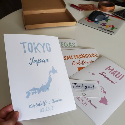 Travel Theme Table Name Cards for Destination Wedding Cities/countries ...