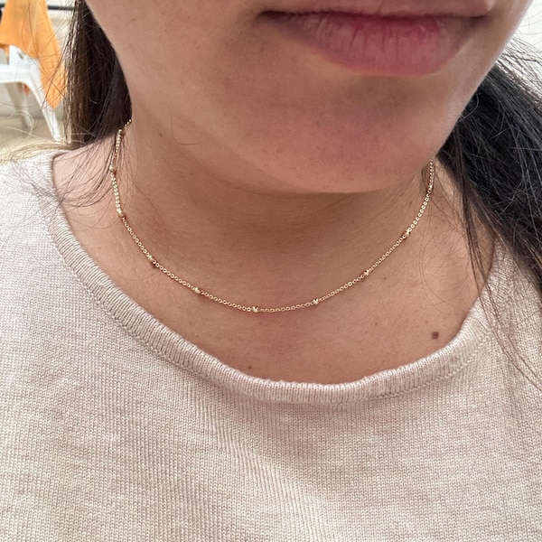 14K Gold Beaded Necklace Satellite Necklace Choker Necklace Gold Chain ...