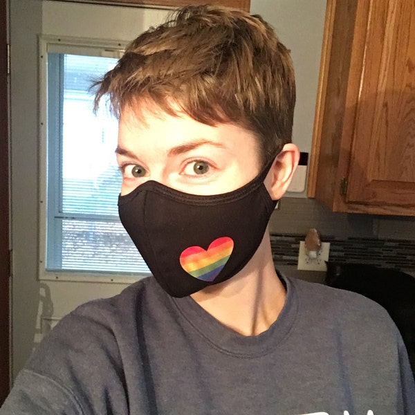 Rainbow Heart Face Mask / LGBTQ / 100% Cotton / Reusable and Washable ...