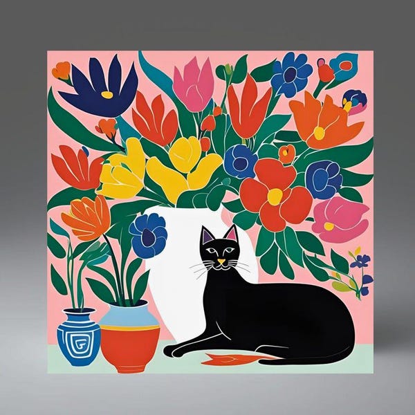 Tuxedo Cat Art Tile | Black White Cat | Matisse Inspired Cat | Cat Mom ...