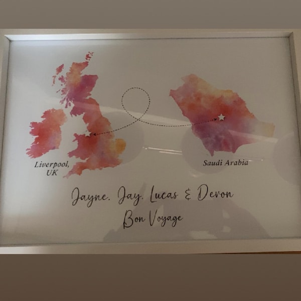 Moving Abroad Gift, Personalised Watercolour Style Map Print, Travel ...