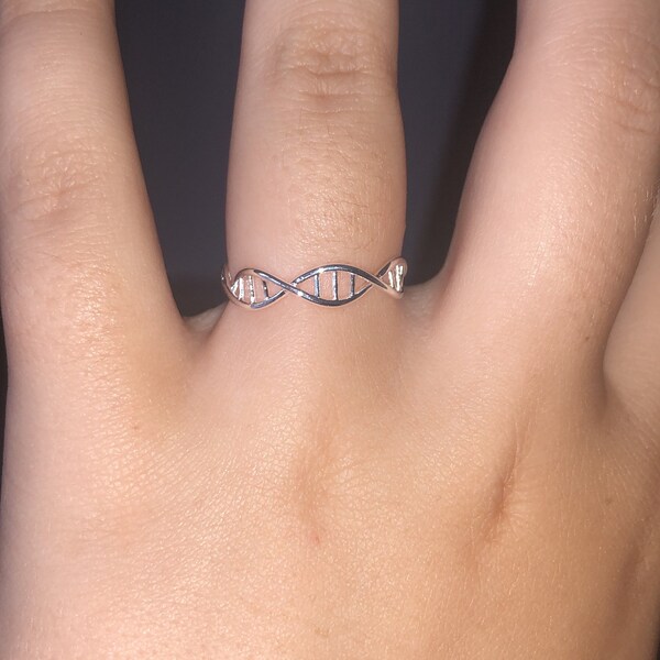925 Sterling Silver Double Helix DNA Structure Open Ring Adjustable ...