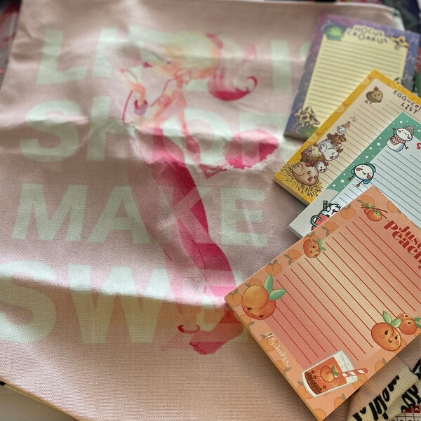 FULL SET Pink Strawberry Milk Stationery Set: Pink Notepad, Sticky ...