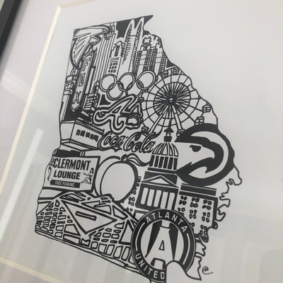 Atlanta Print, Atlanta Skyline Print, Atlanta City Drawing, Wall Art ...