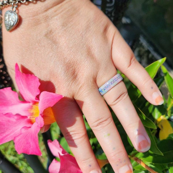 Unicorn Poop Ring With Opal Inlay - 6mm Width - Diamond Dust Ring ...