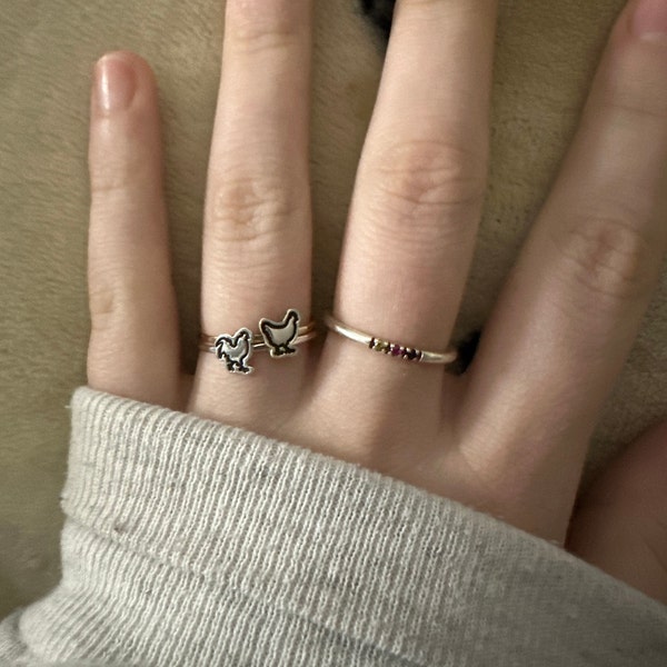 Rooster Charm Cut Out Stacking Ring – Customizable in Sterling, Bronze ...