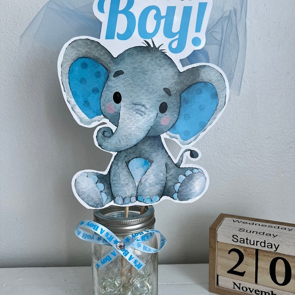 Peanut Elephant Centrepiece for Baby Boy Shower in Light Blue & Gray ...