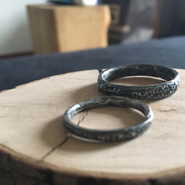 Rustic Wedding Bands Set - Oxidized Sterling Silver Matching Rings ...