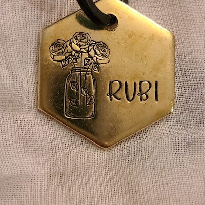 Rose Pet ID Tag Dog Tag for Dogs Pet Name Tag Hand Stamped Personalized ...