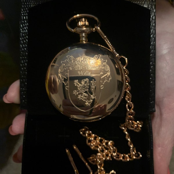 Family Crest Pocket Watch: 18k Rose Gold Plated, Custom Engraved - Etsy