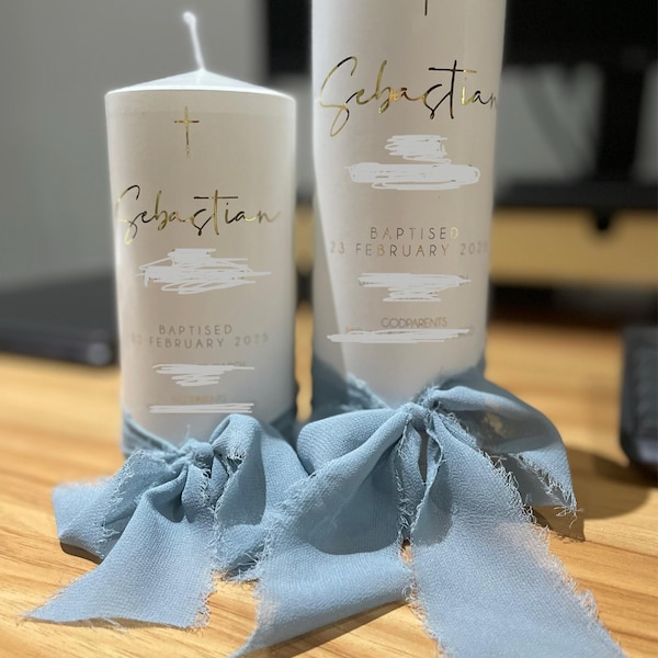 Personalised Baptism Candle | Custom White Pillar Candle for ...