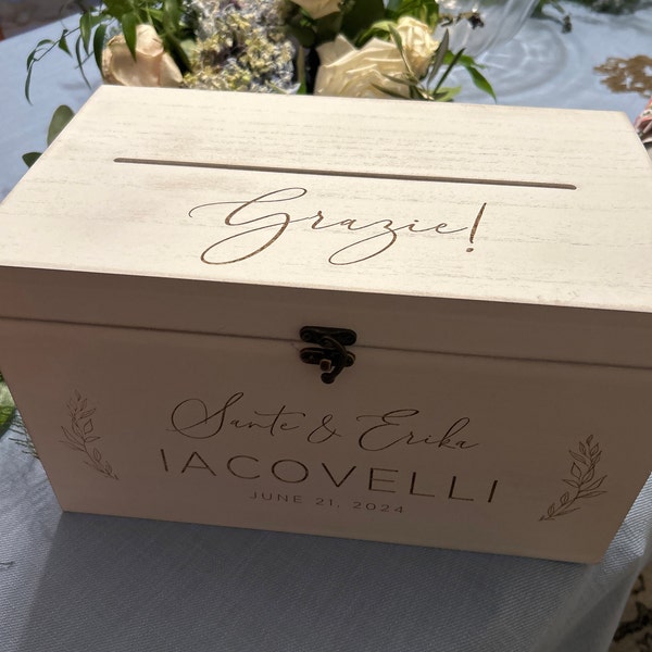 Elegant Couple Engraved Wooden Wedding Card Box, Wedding Card Box With ...