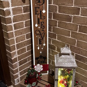 Believe Sign With Red Burlap Bow Nativity Jesus in A Manger Porch Decor ...