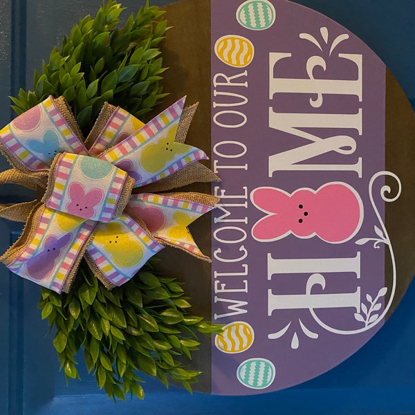 Happy Easter Front Door Decor | Easter Welcome Sign | Peeps | Easter ...