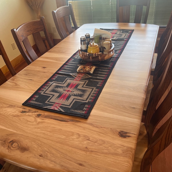 Table Runner in Oregon Wool-harding, Black Tan and Red Tribal Design ...