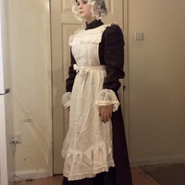 Pinafore “edith” Victorian Apron, Linen Edwardian Pinafore - Etsy