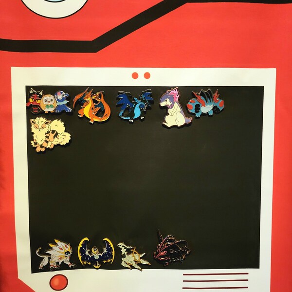Red Pokedex Pin Banner, Monster Pin Button Patch Display, Gamer Wall ...