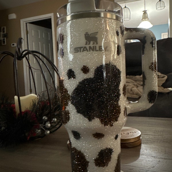 Cow Print Stanley, Cowprint, Custom Tumbler, Glitter Tumbler, Cowhide ...