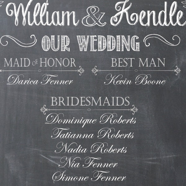 Bridal Party Sign, Wedding Party Chalkprint, Wedding Program Sign ...