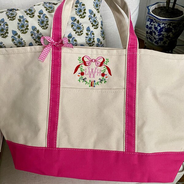 Monogrammed Seersucker Backpack, Personalized Child's Backpack, Embroidered School Backpack ...