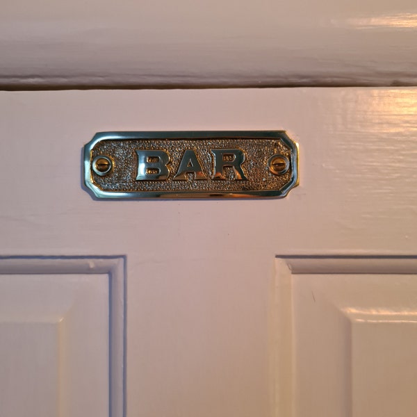 BAR Door Sign Solid Brass Available in Three Finishes - Nickel, Antique ...