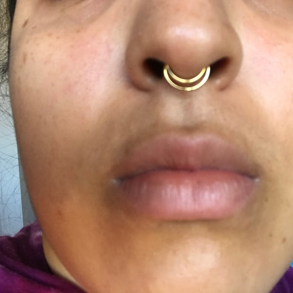 Gold Double Hoop Septum Ring ~ 2 Ring 1 Piercing ~ Yellow Gold Dipped ...