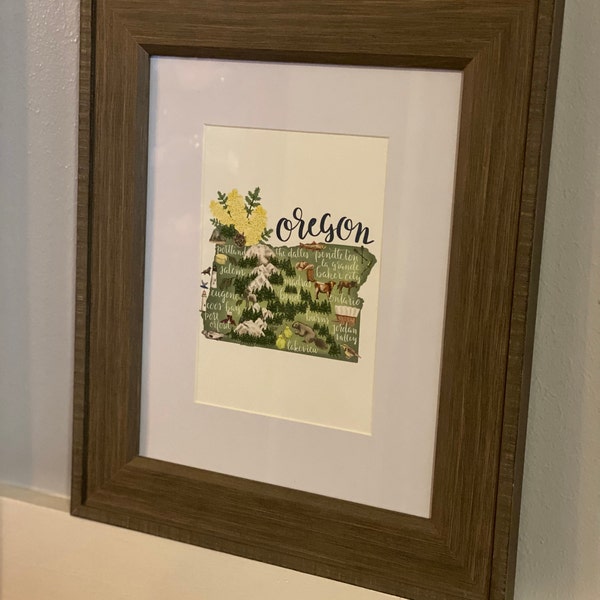 Oregon Wall Art Print | State Map Illustration With Portland Landmark ...