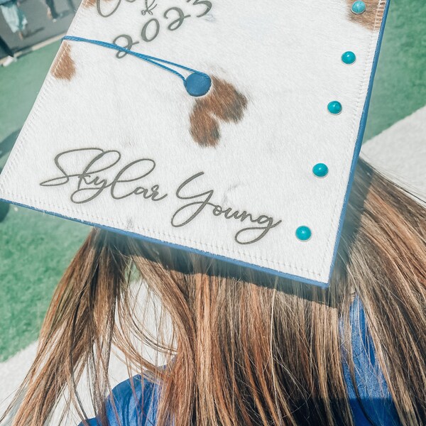 Grad Cap Topper Western Cowhide Personalized Mortar Board Cover ...